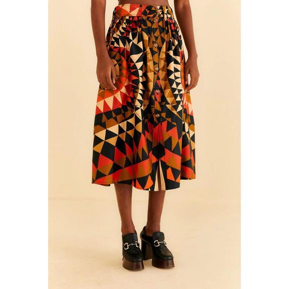 FARM Rio | Skirts | New Farm Rio Heart Deco Button Down Midi Skirt In ...